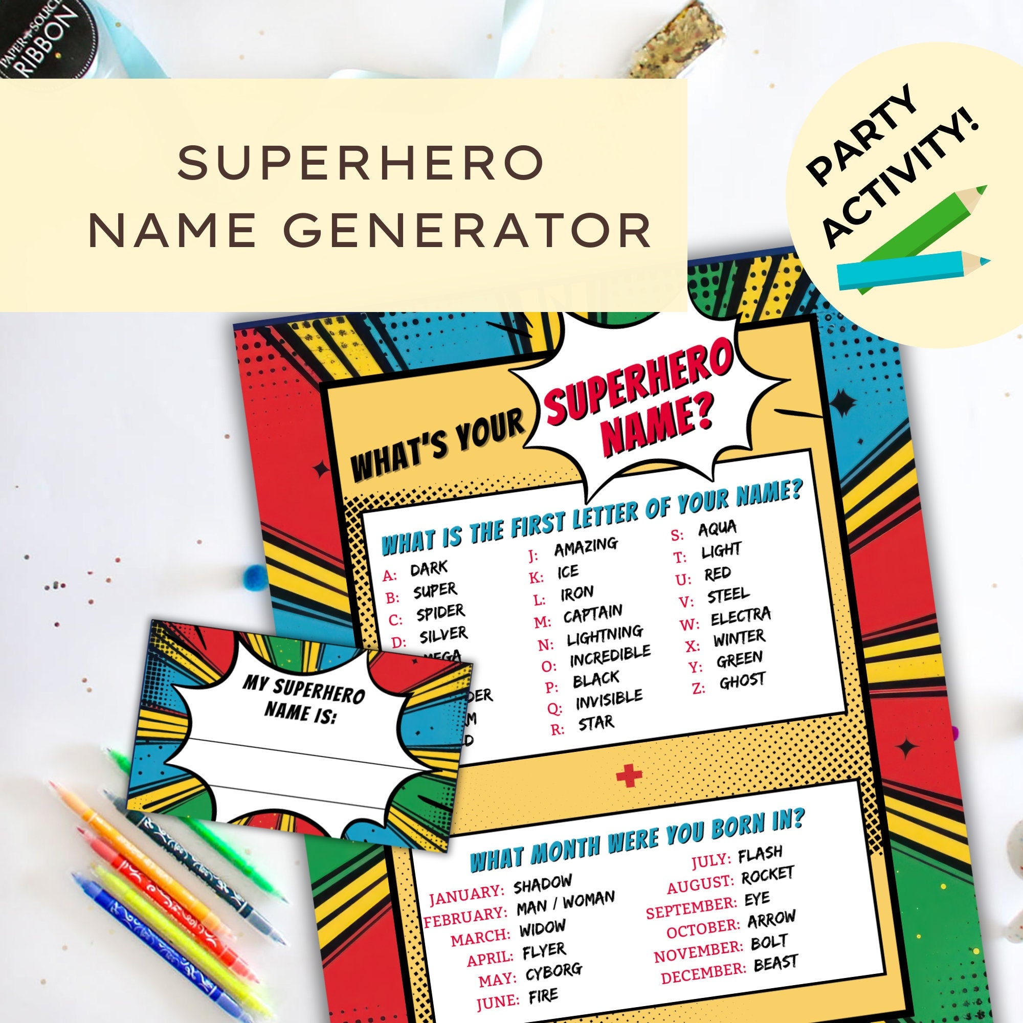 Superhero Name Generator, Printable Superhero Party Activity, DIGITAL ...