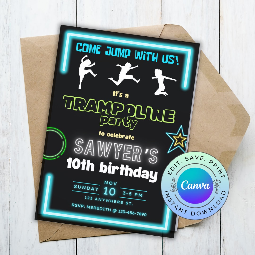 Trampoline Party Invitation, Editable Jump Birthday Invitation, DIGITAL ...