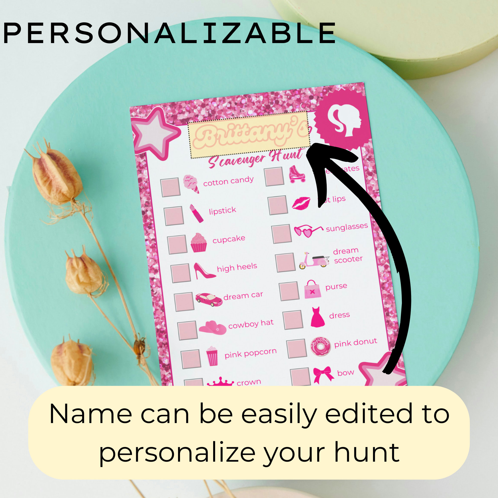 Personalizable Pink Doll Scavenger Hunt, Printable Pink Fashion Doll ...