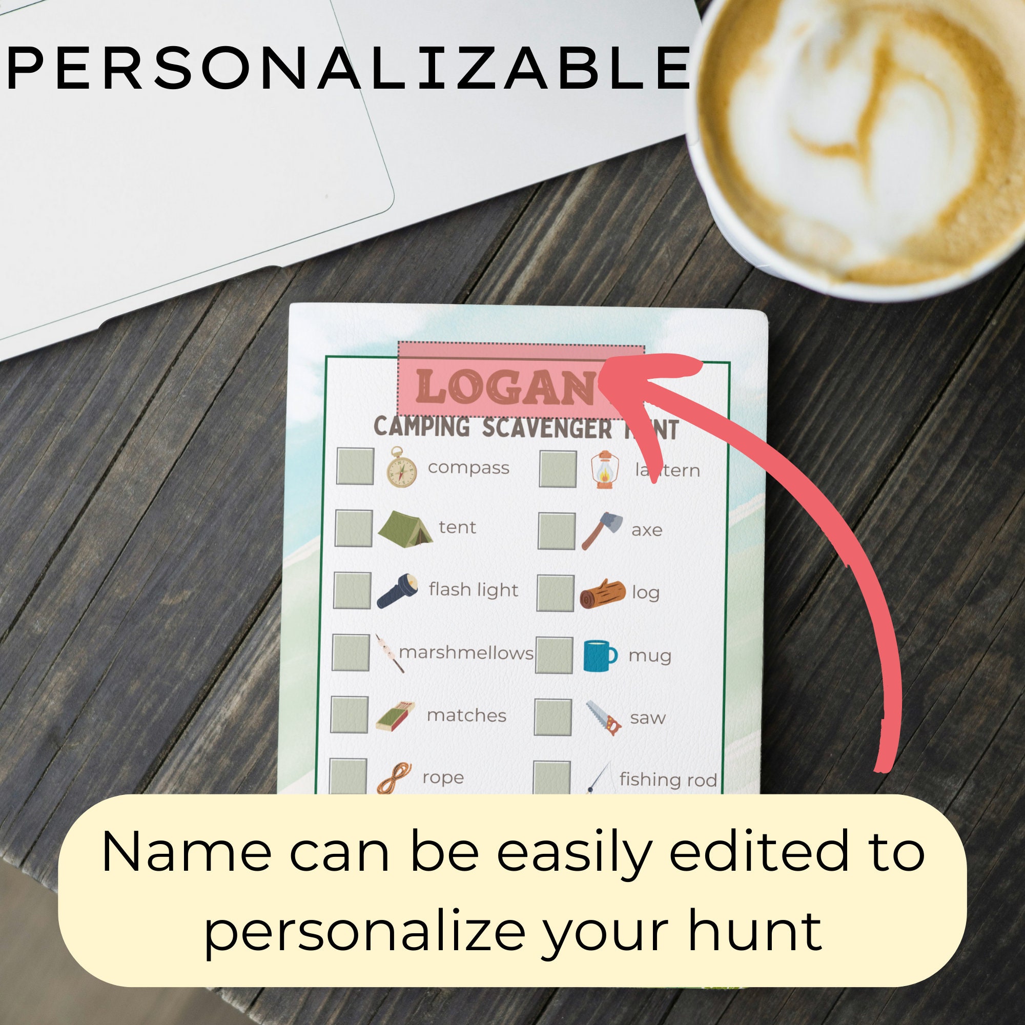 Personalizable Camping Scavenger Hunt, Printable Camping Treasure Hunt ...