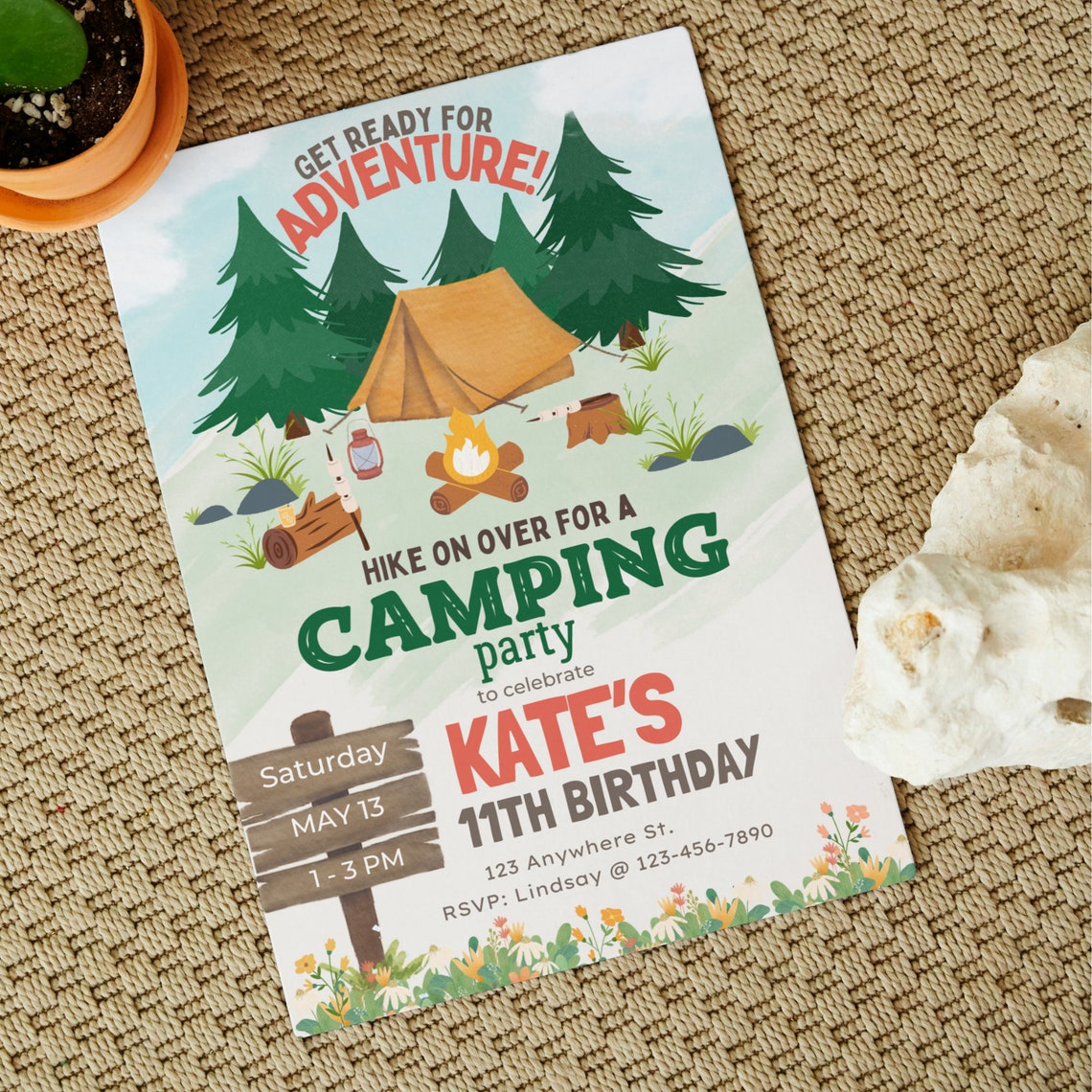Editable Camping Birthday Invitation, Printable Camping Party Invite ...