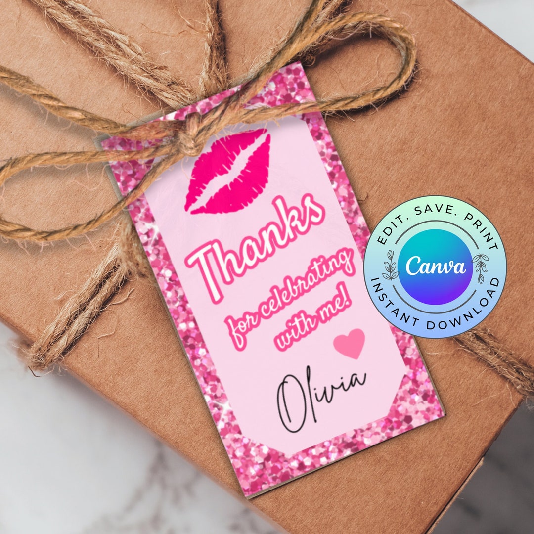 Editable Pink Kiss Favor Tag, Printable Fashion Doll Thank You Tag ...