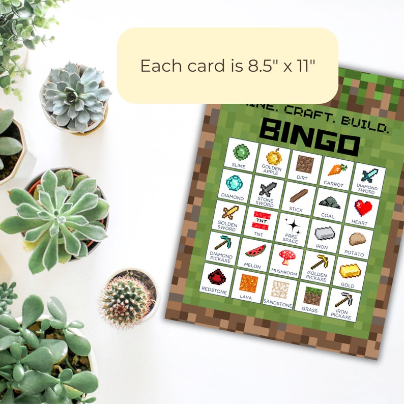 Pixel Craft Bingo, Printable Pixel Craft Birthday Game, Pixel Craft ...
