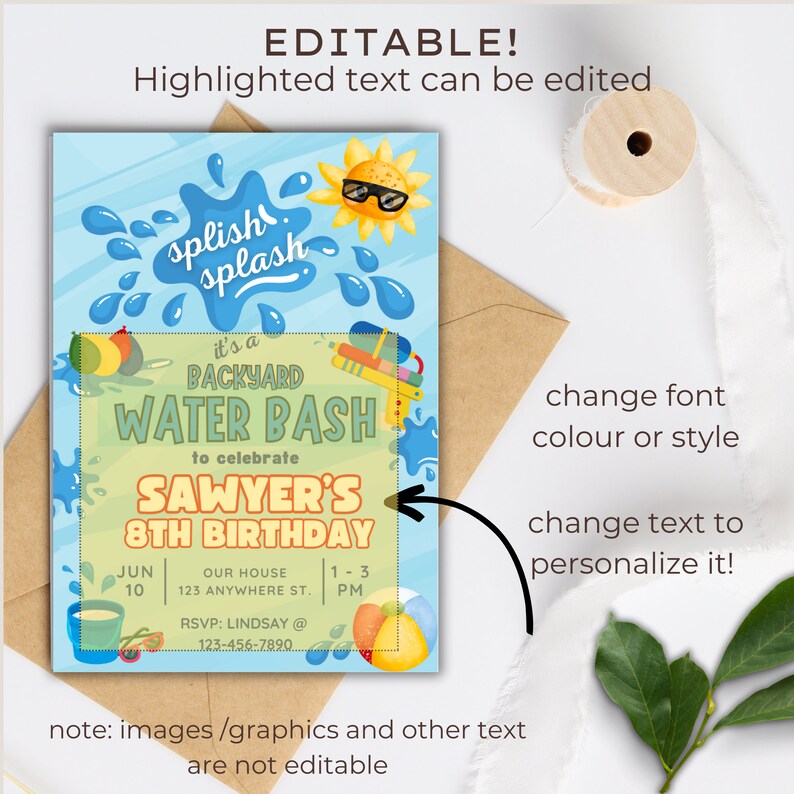 Editable Water Gun Party Invitation, Printable Water Play Party Invite ...