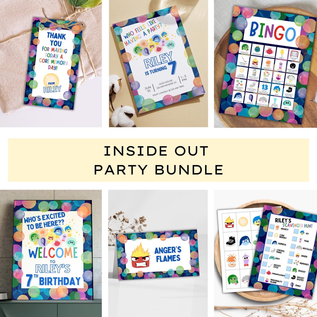 Inside Out Party Bundle, Editable Inside Out 2 Birthday Pack, DIGITAL ...