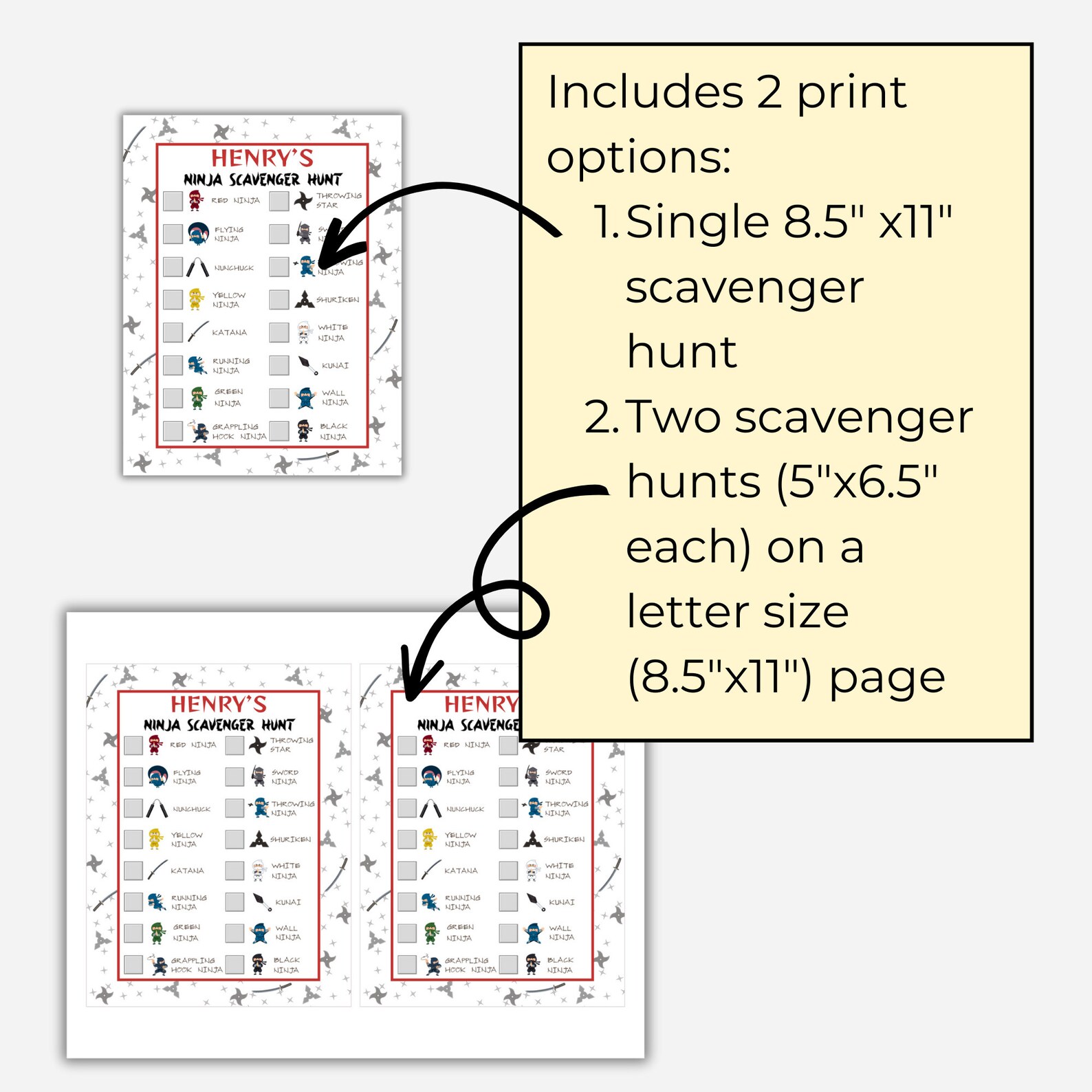 Personalizable Ninja Scavenger Hunt, Ninja Party Game, Printable Ninja ...