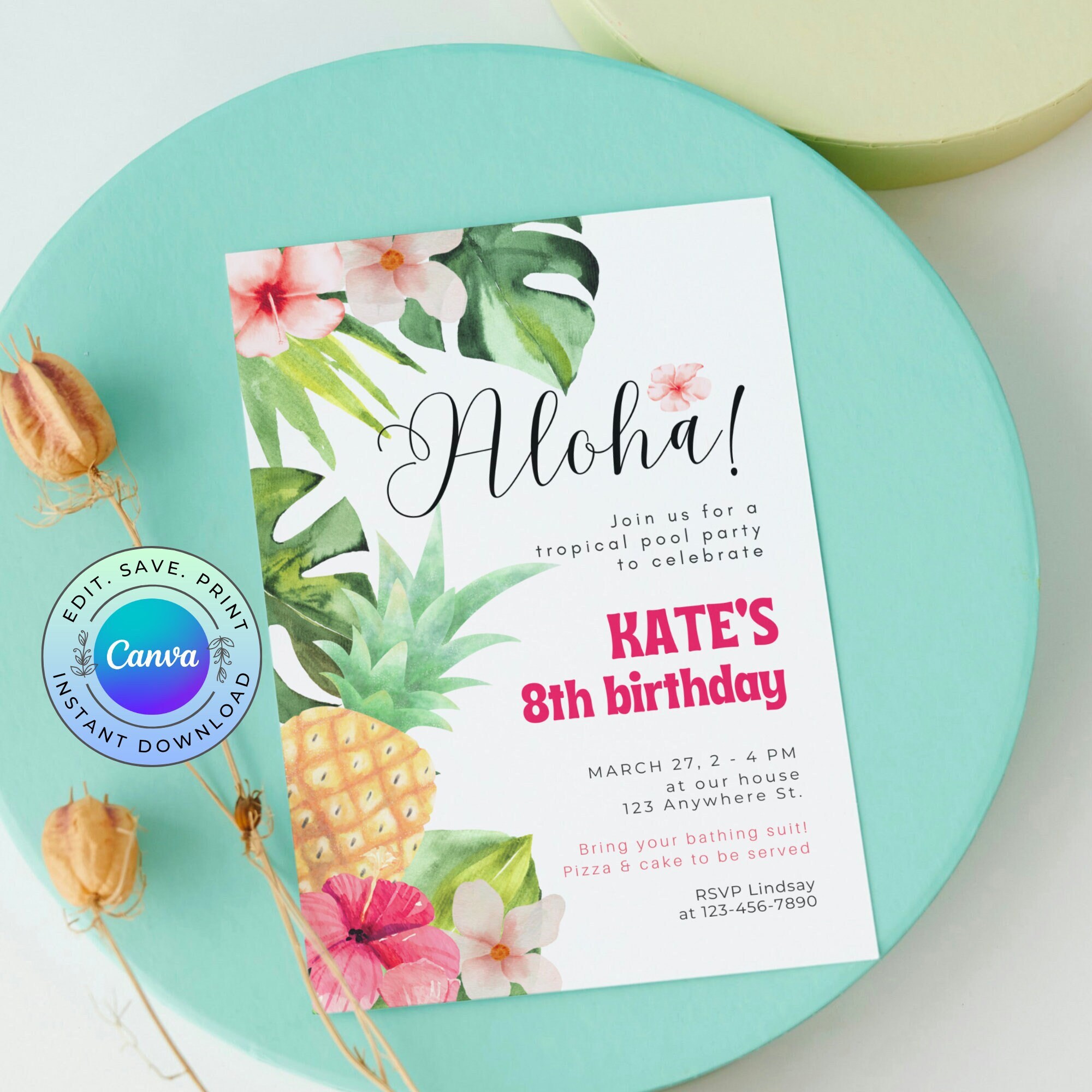Editable Tropical Party Invitation, Printable Pool Party Birthday ...