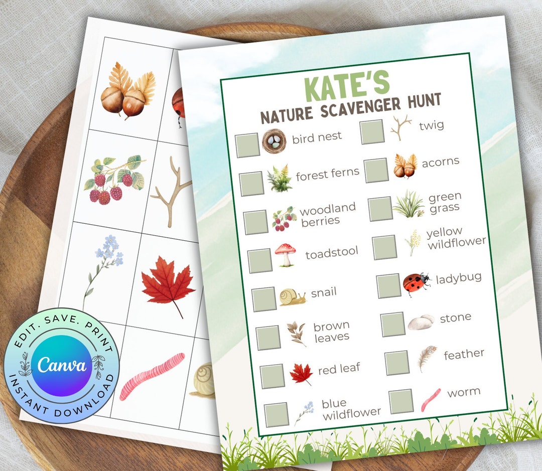 Personalizable Nature Scavenger Hunt, Printable Outdoor Scavenger Hunt ...