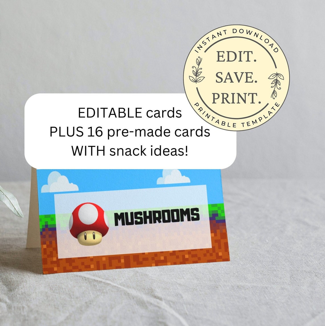 Editable Mario Party Food Label Cards, Printable Mario Food Tents ...