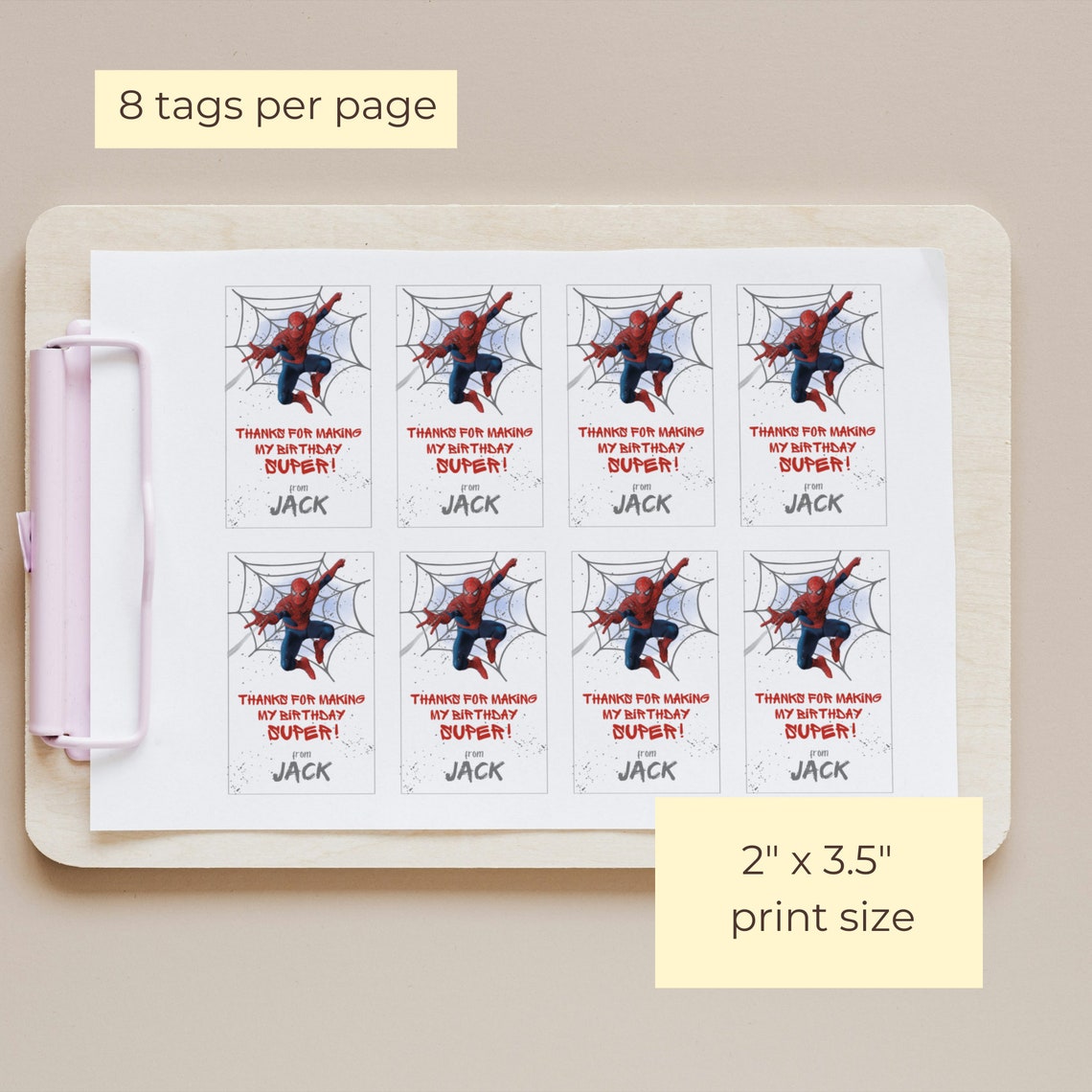 Editable Spiderman Favor Tag, Printable Spider Thank You Tag, Digital ...