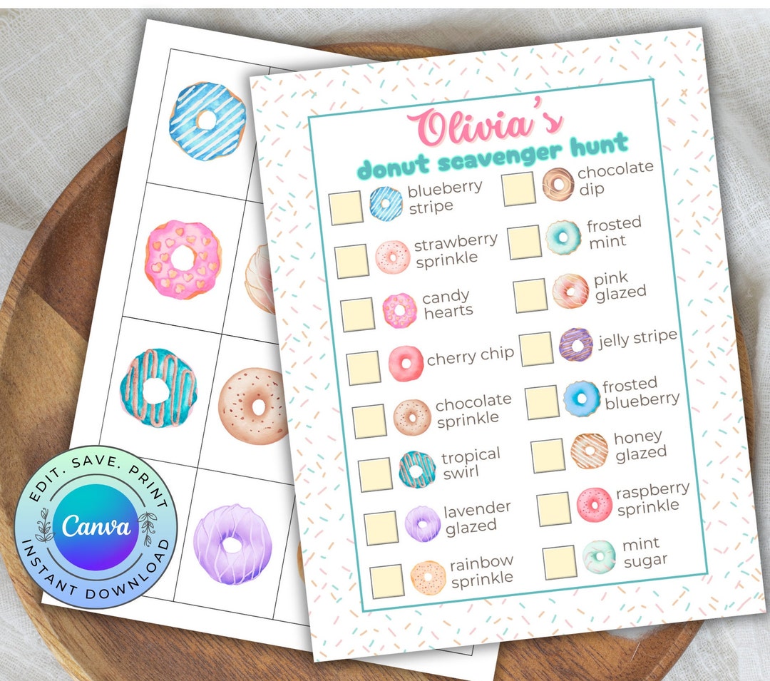 Personalizable Donut Scavenger Hunt, Printable Donut Birthday Party ...