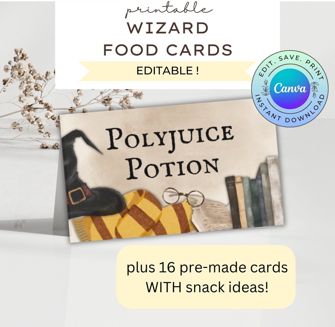 Wizard Party Food Cards, Editable Wizard Birthday Food Labels ...