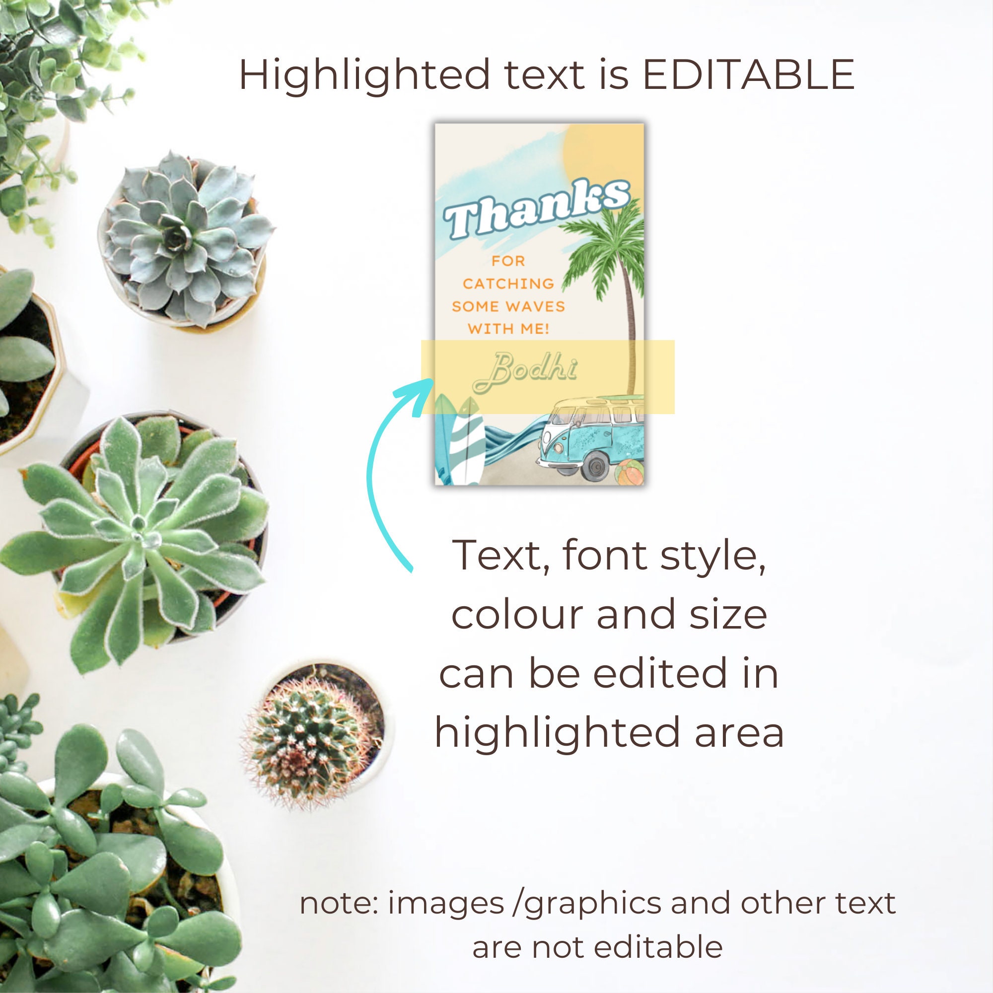 Editable Beach Bash Favor Tag, Printable Surf Birthday Thank You Tag ...