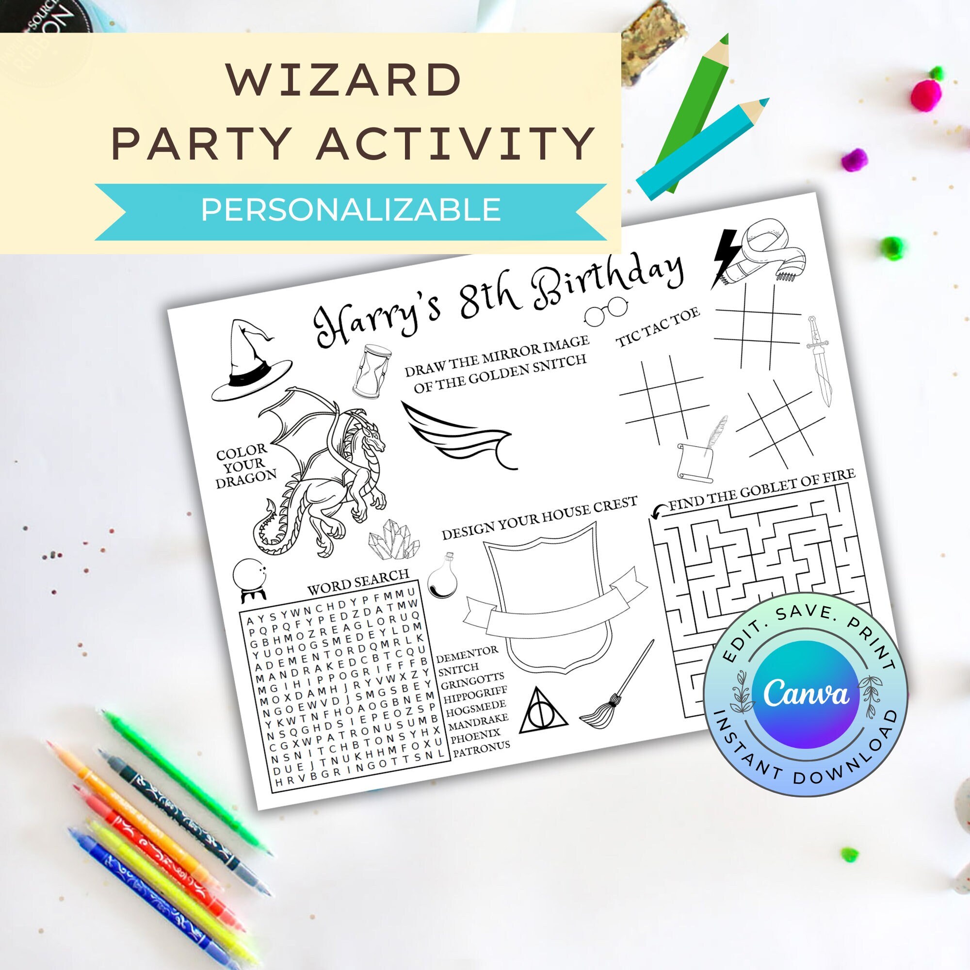 Personalizable Wizard Party Activity, Printable Magic School Activity ...