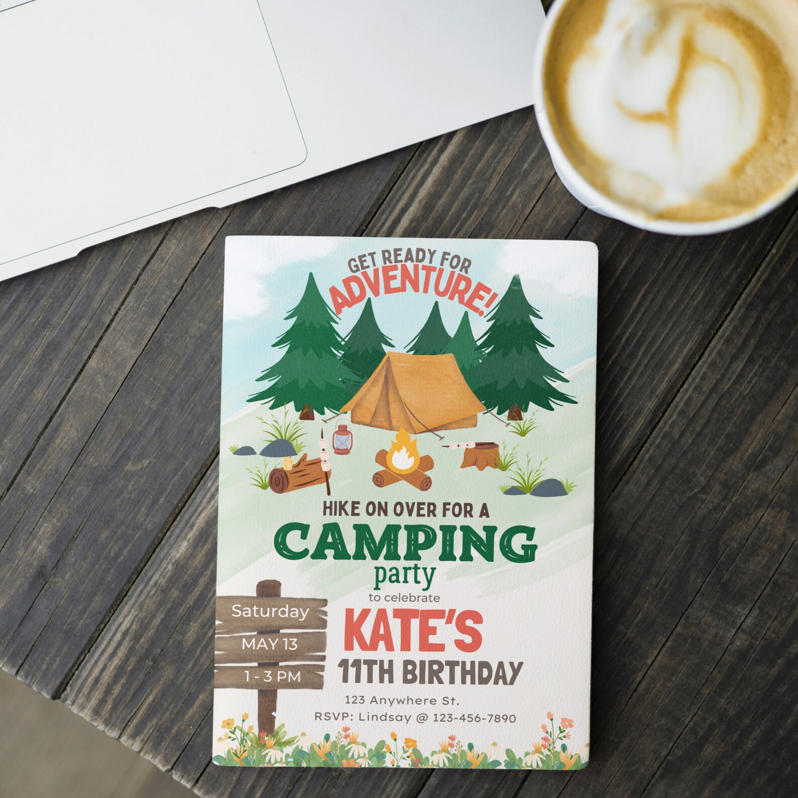 Editable Camping Birthday Invitation, Printable Camping Party Invite ...