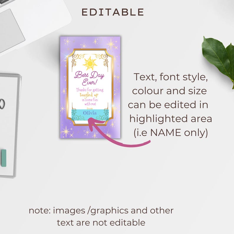 Rapunzel Favor Tag, Editable Rapunzel Gift Tag, Printable Rapunzel ...