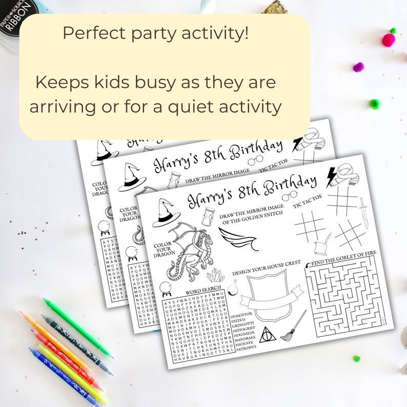 Personalizable Wizard Party Activity Sheet, Wizard Coloring Placemat ...