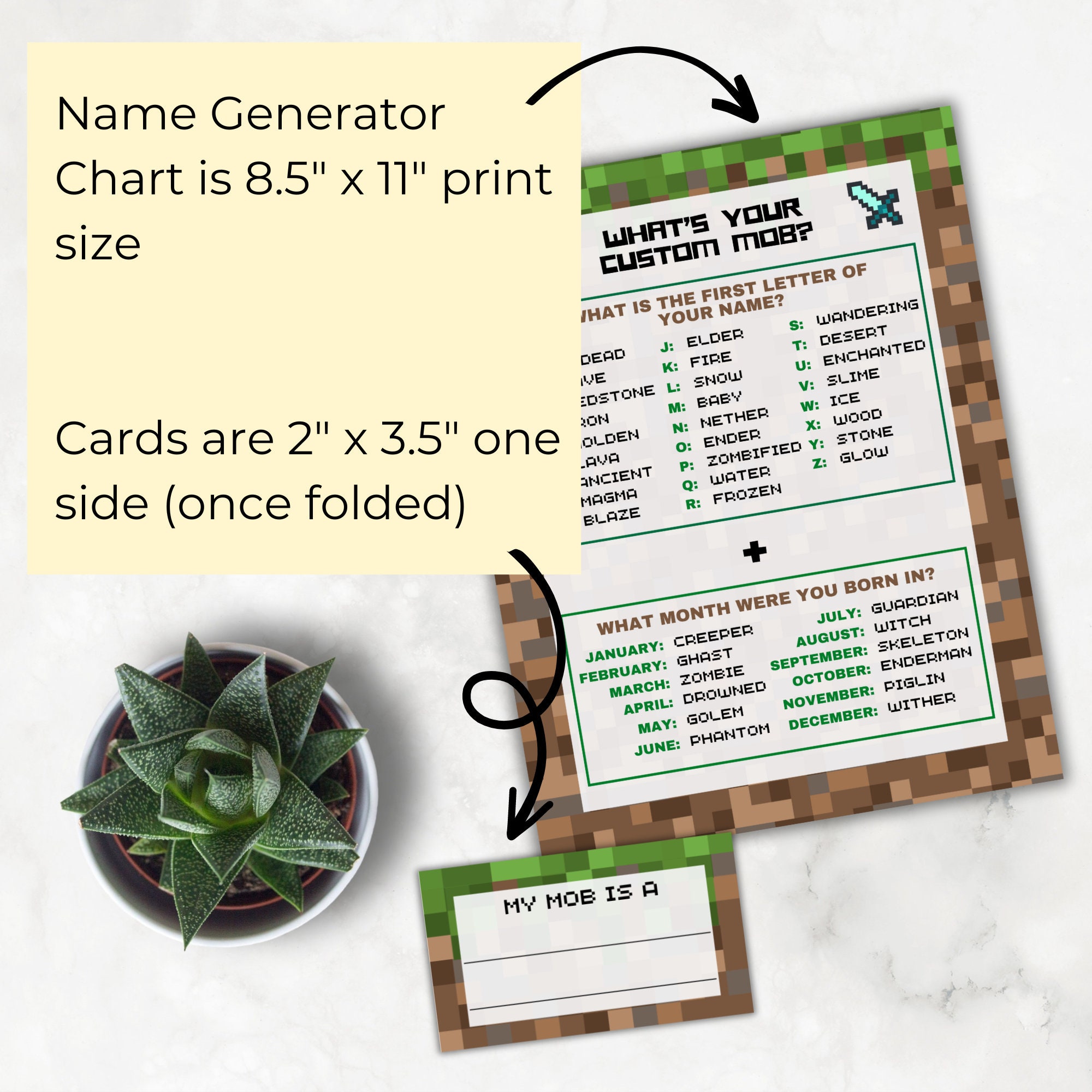 Pixel Craft Party Activity, Printable Pixel Craft Creature MOB Name ...