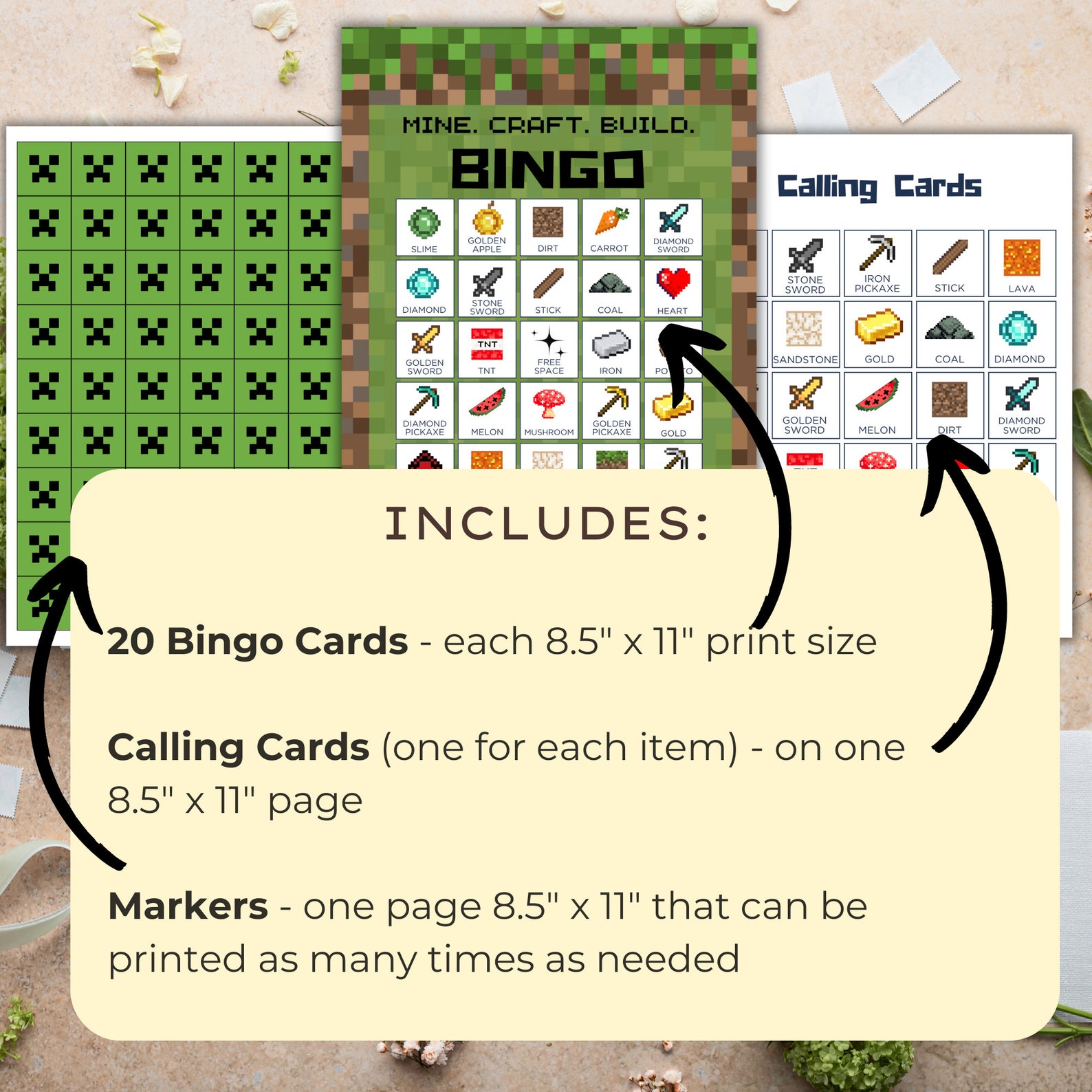 Pixel Craft Bingo, Printable Pixel Craft Birthday Game, Pixel Craft ...