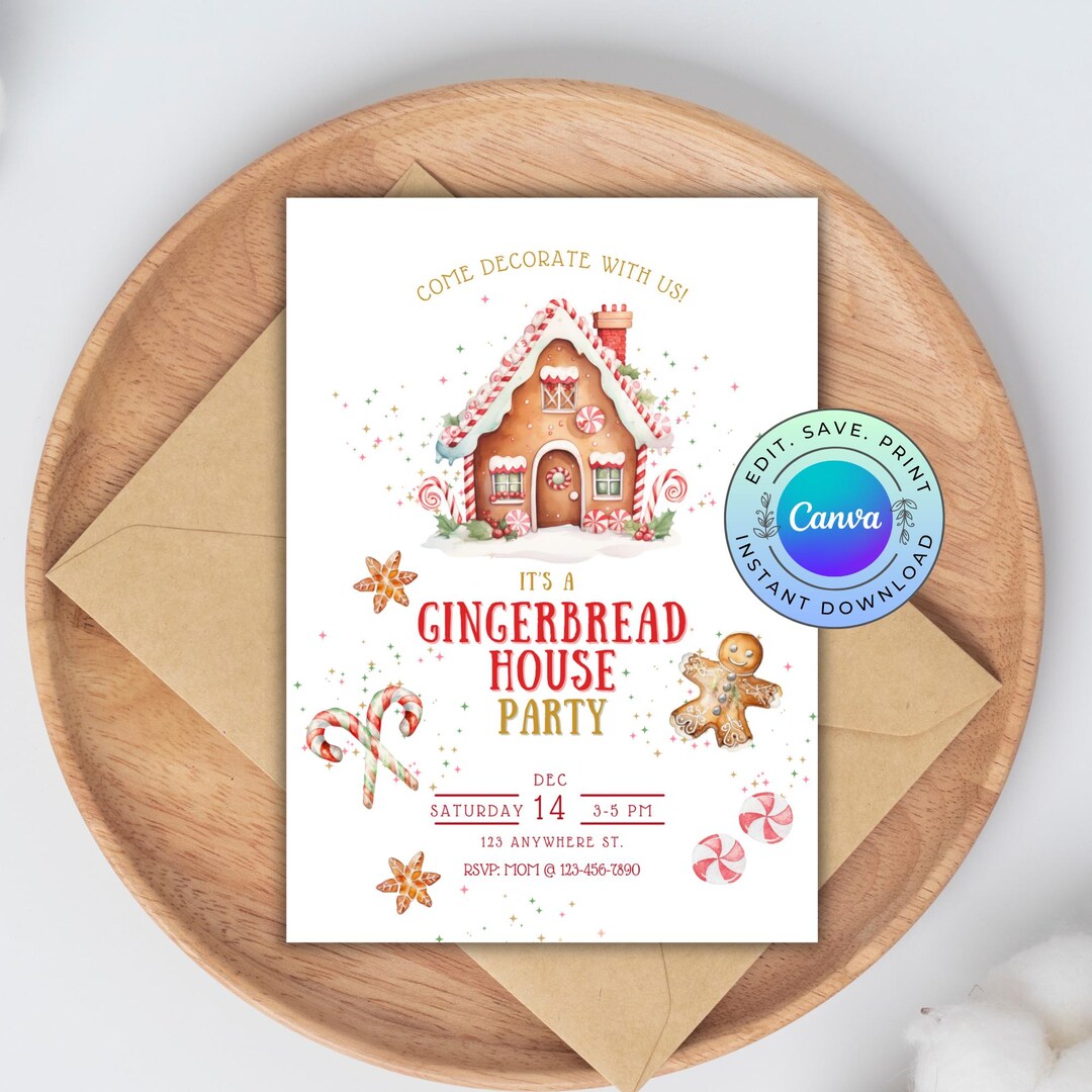 Gingerbread House Party Invitation, Editable Gingerbread Decorating ...