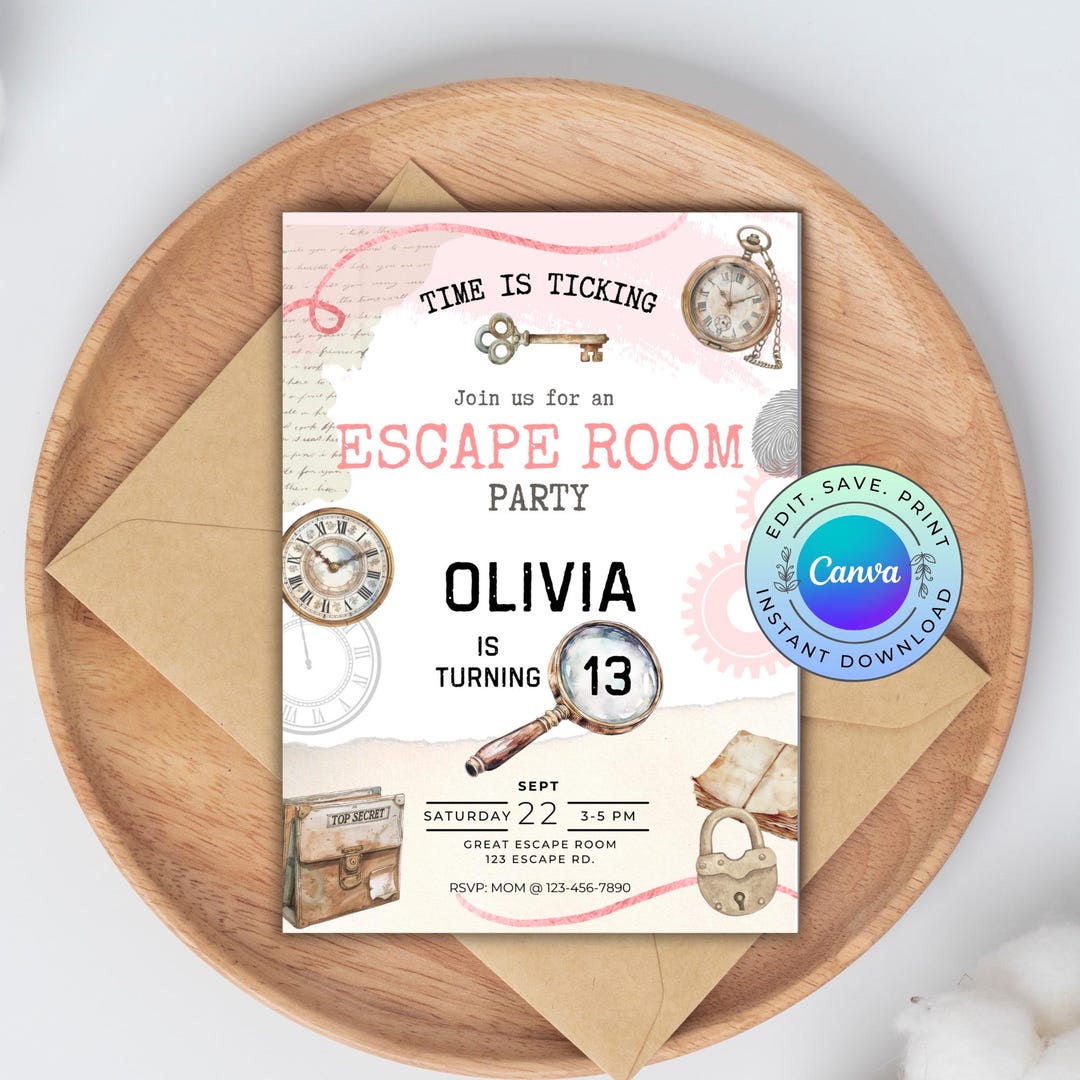 Escape Room Party Invitation, Girl Escape Room Birthday Invite, DIGITAL ...