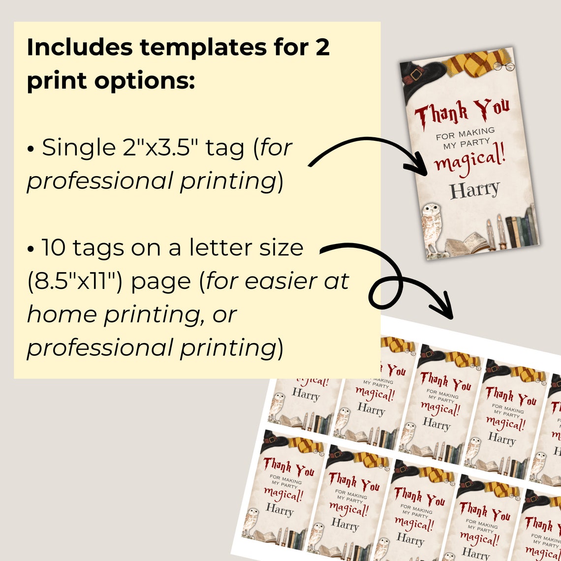 Editable Wizard Favor Tag, Printable Wizard Thank You Tag, Printable ...