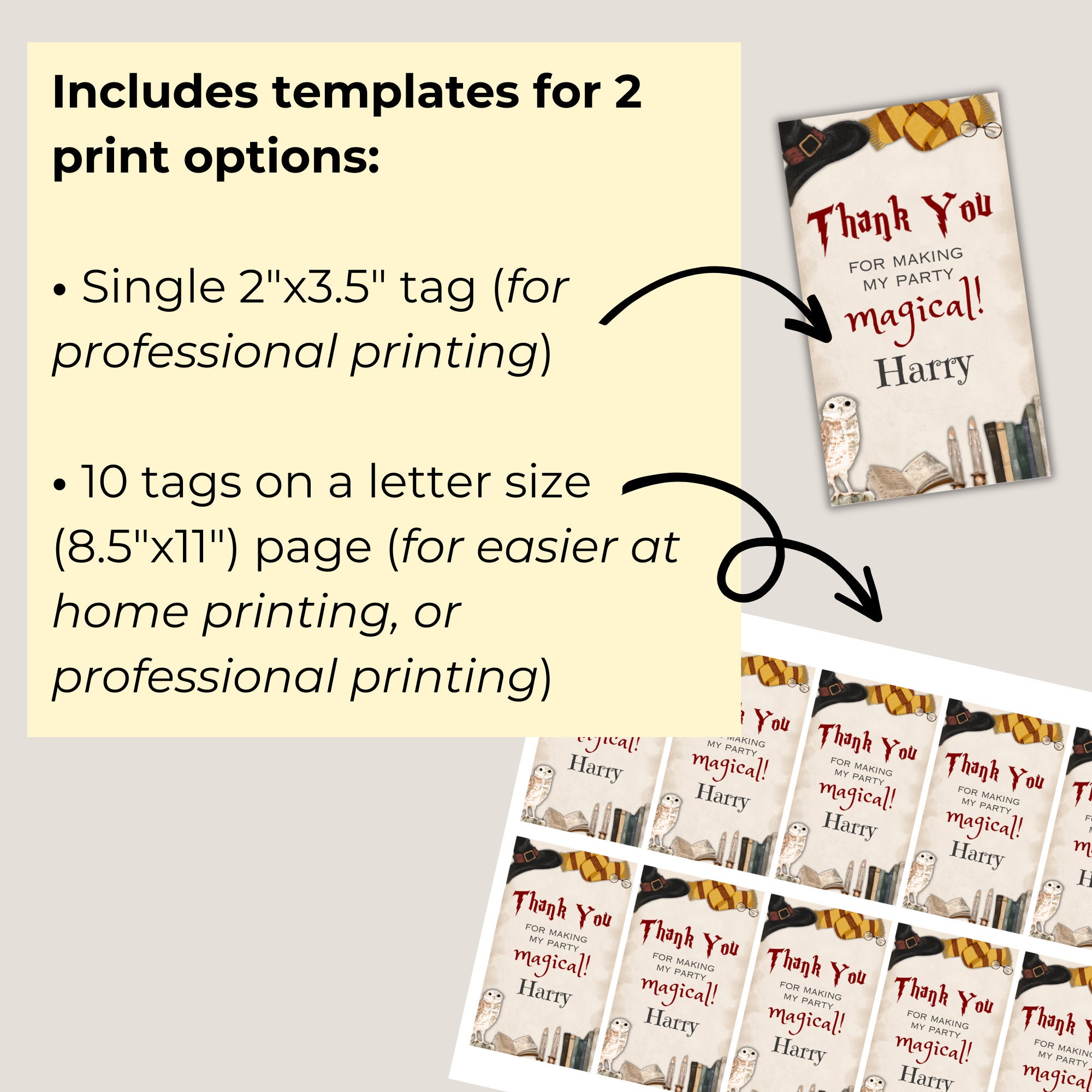 Editable Wizard Favor Tag, Printable Wizard Thank You Tag, Printable ...