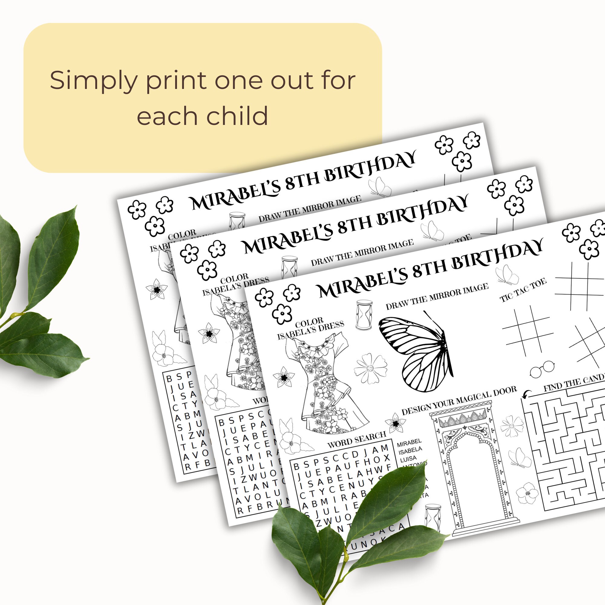 Personalizable Encanto Birthday Party Activity Sheet (digital Download ...