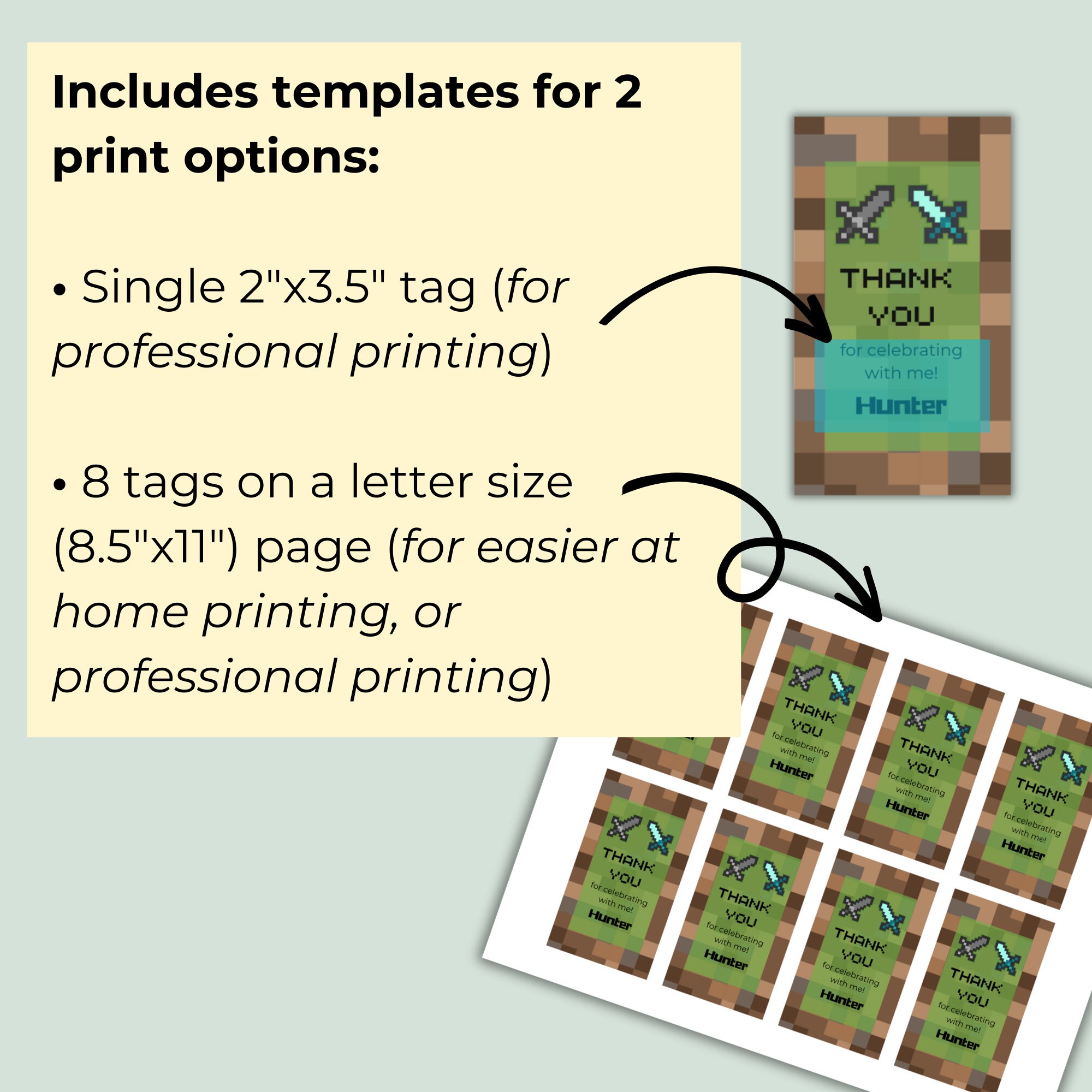 Editable Pixel Craft Favor Tag, Printable Video Game Party Favor Tag ...