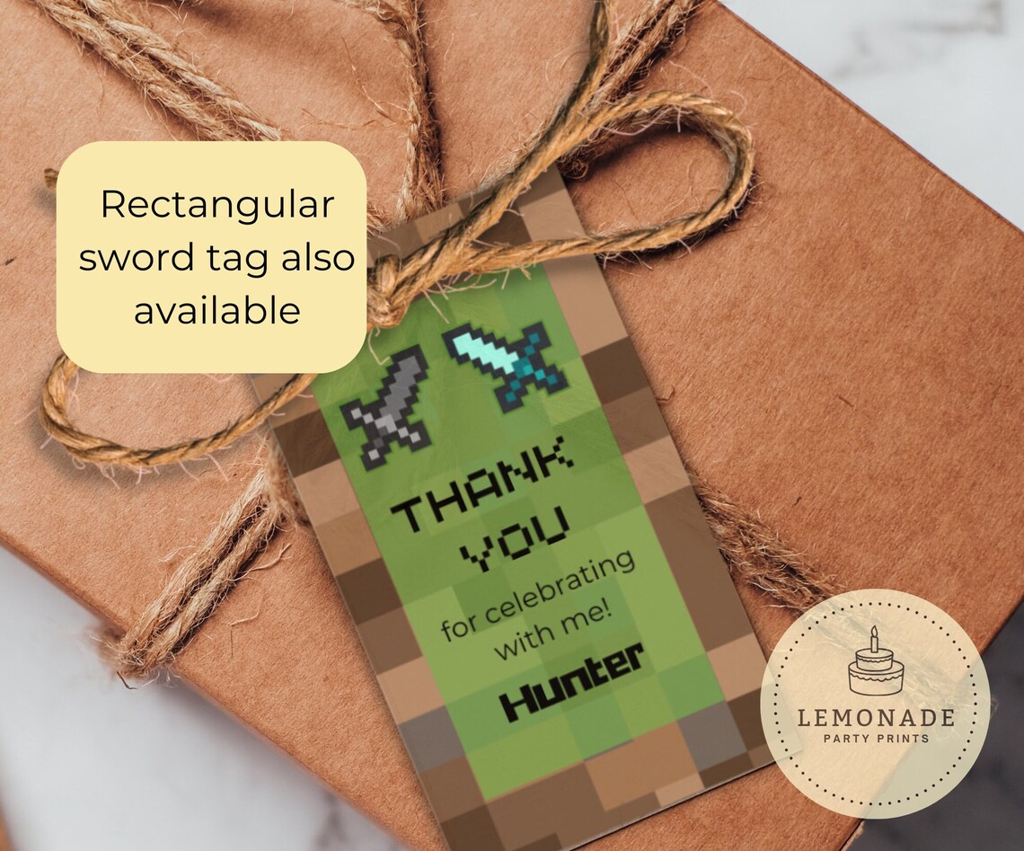 Pixel Craft Loot Bag Labels, Editable Video Game Gift Bag Tags, Pixel ...