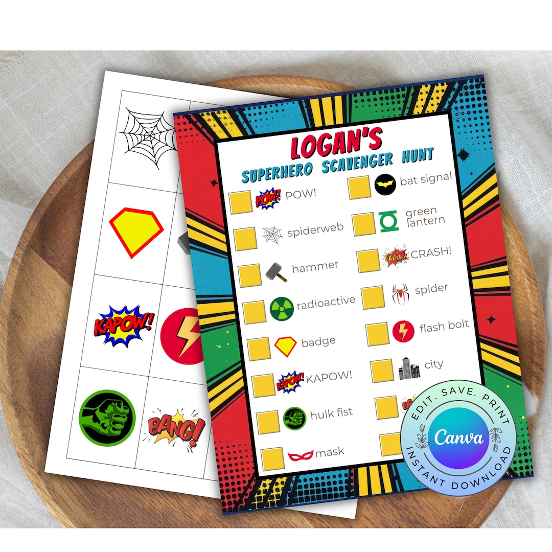 Personalizable Superhero Scavenger Hunt, Printable Superhero Party ...