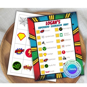 Personalizable Superhero Scavenger Hunt, Printable Superhero Party Game ...