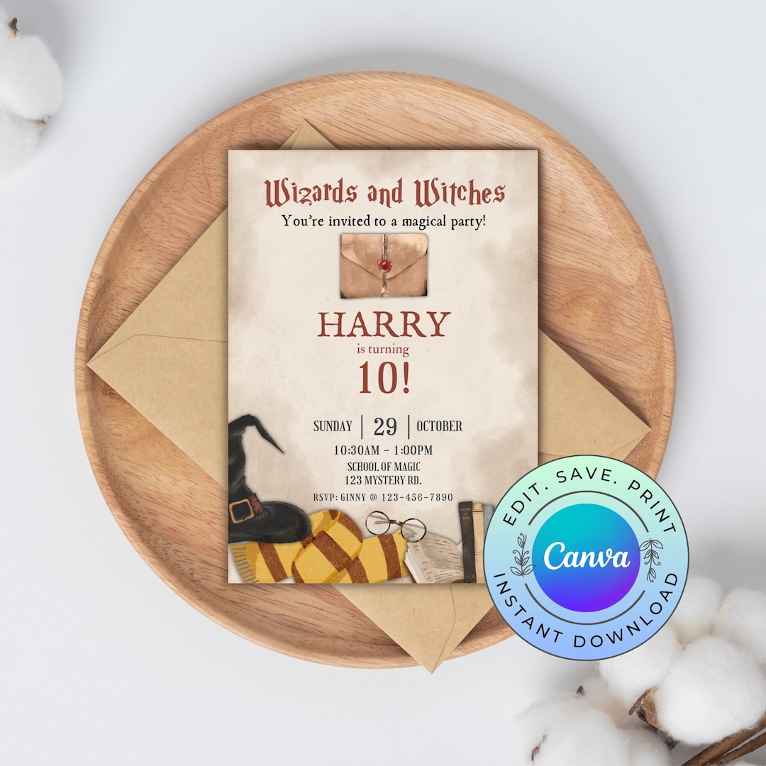 Editable Wizard Invitation, Printable Wizard Birthday Party Invite ...