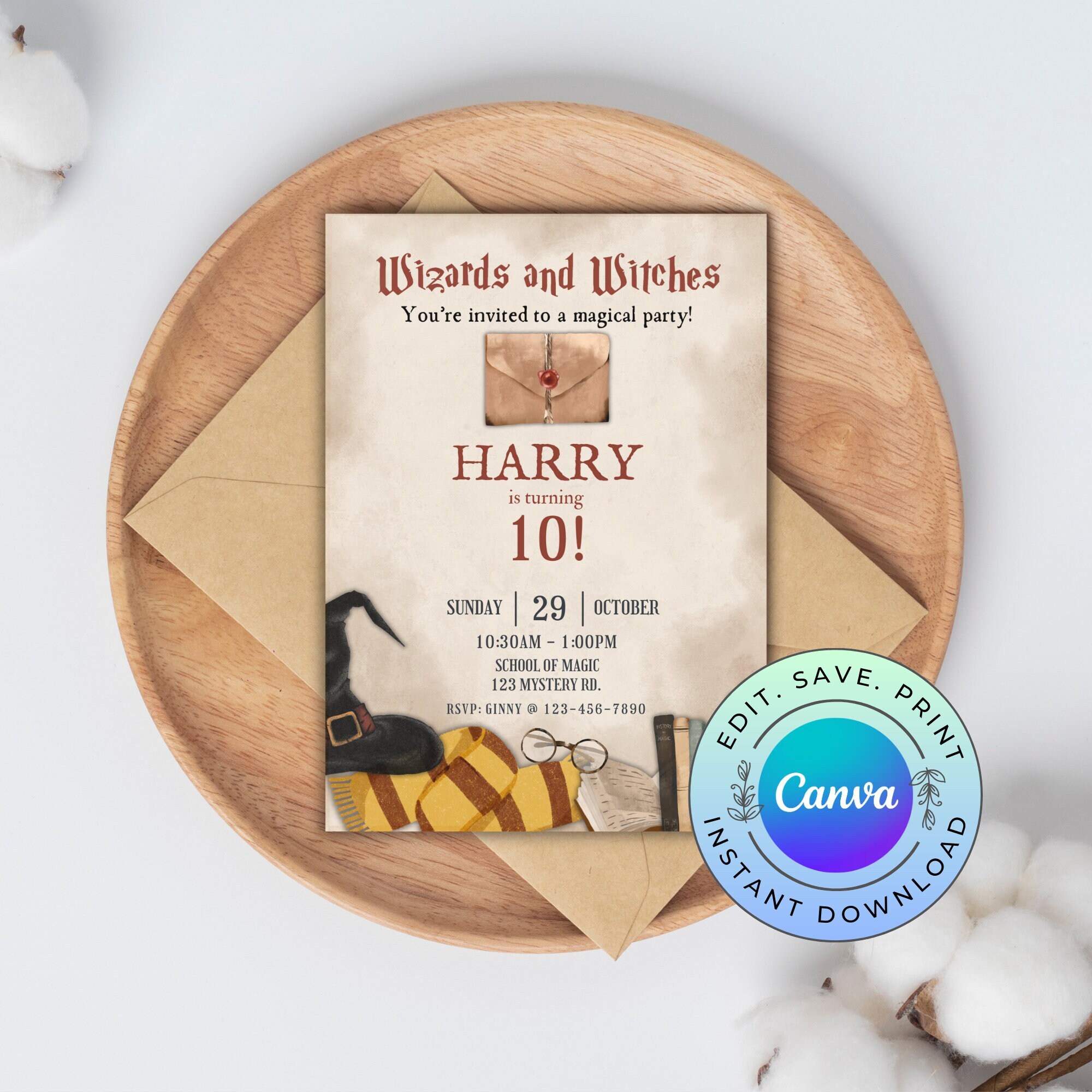 Editable Wizard Invitation, Printable Wizard Birthday Party Invite ...