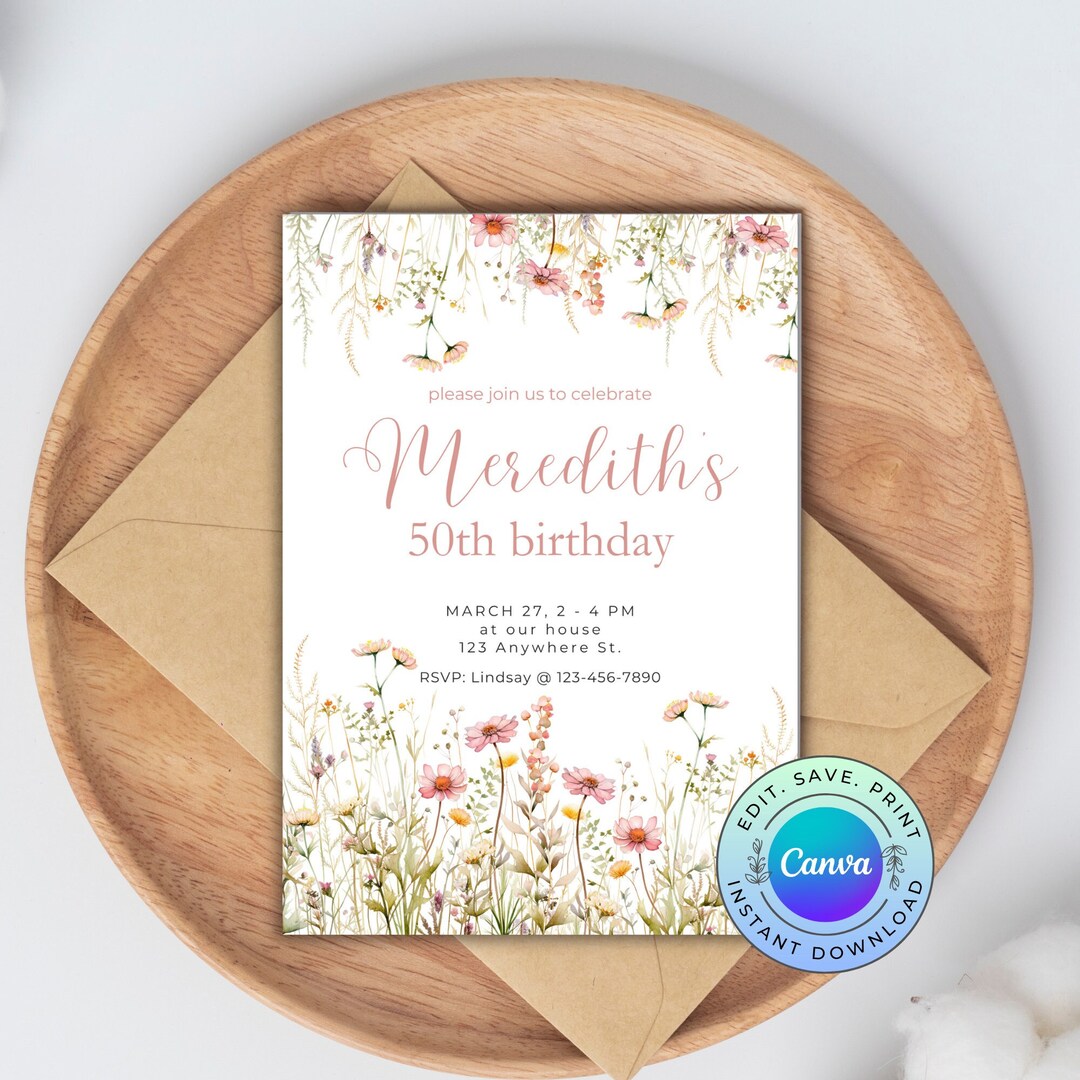 Editable Wildflower Birthday Invitation, Flower Party Invitation ...
