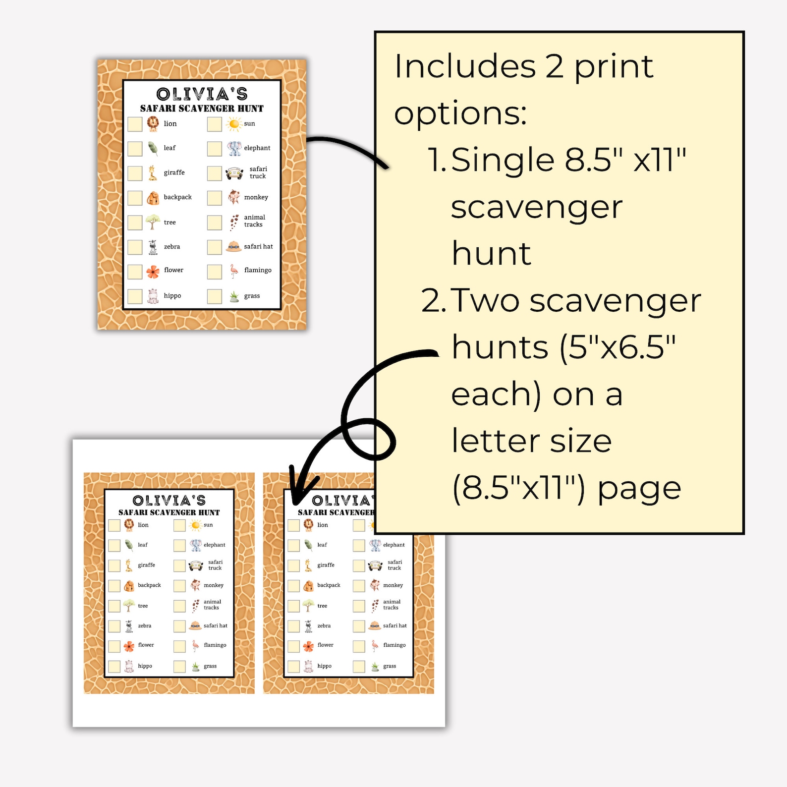 Personalizable Safari Scavenger Hunt, Printable Safari Animals Treasure ...