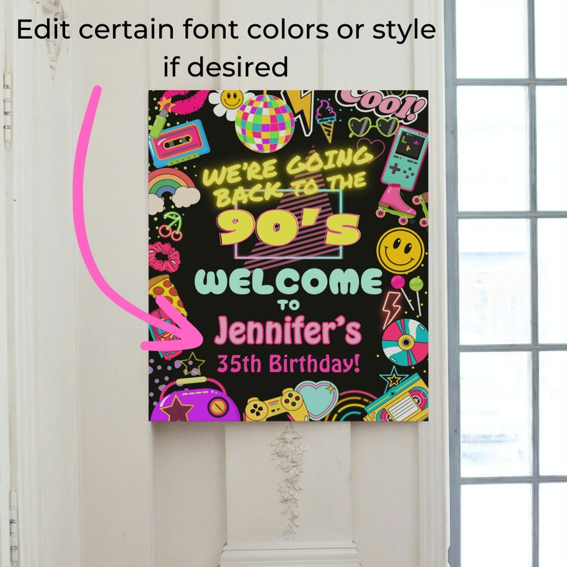 Editable 90s Birthday Welcome Sign, Retro Party Decor (digital Download ...