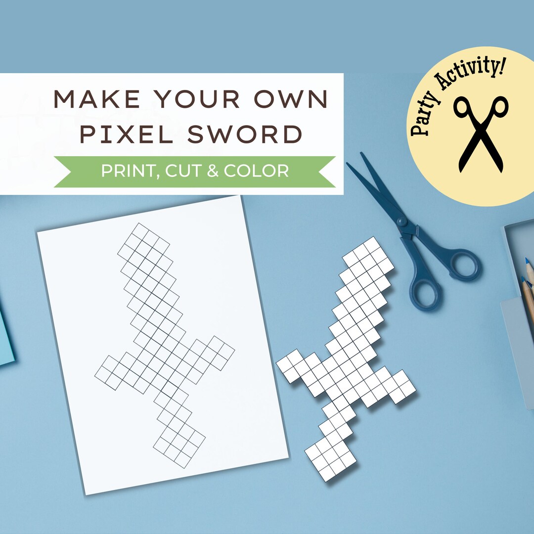 Printable Pixel Sword Party Activity, Printable Pixel Sword Coloring ...