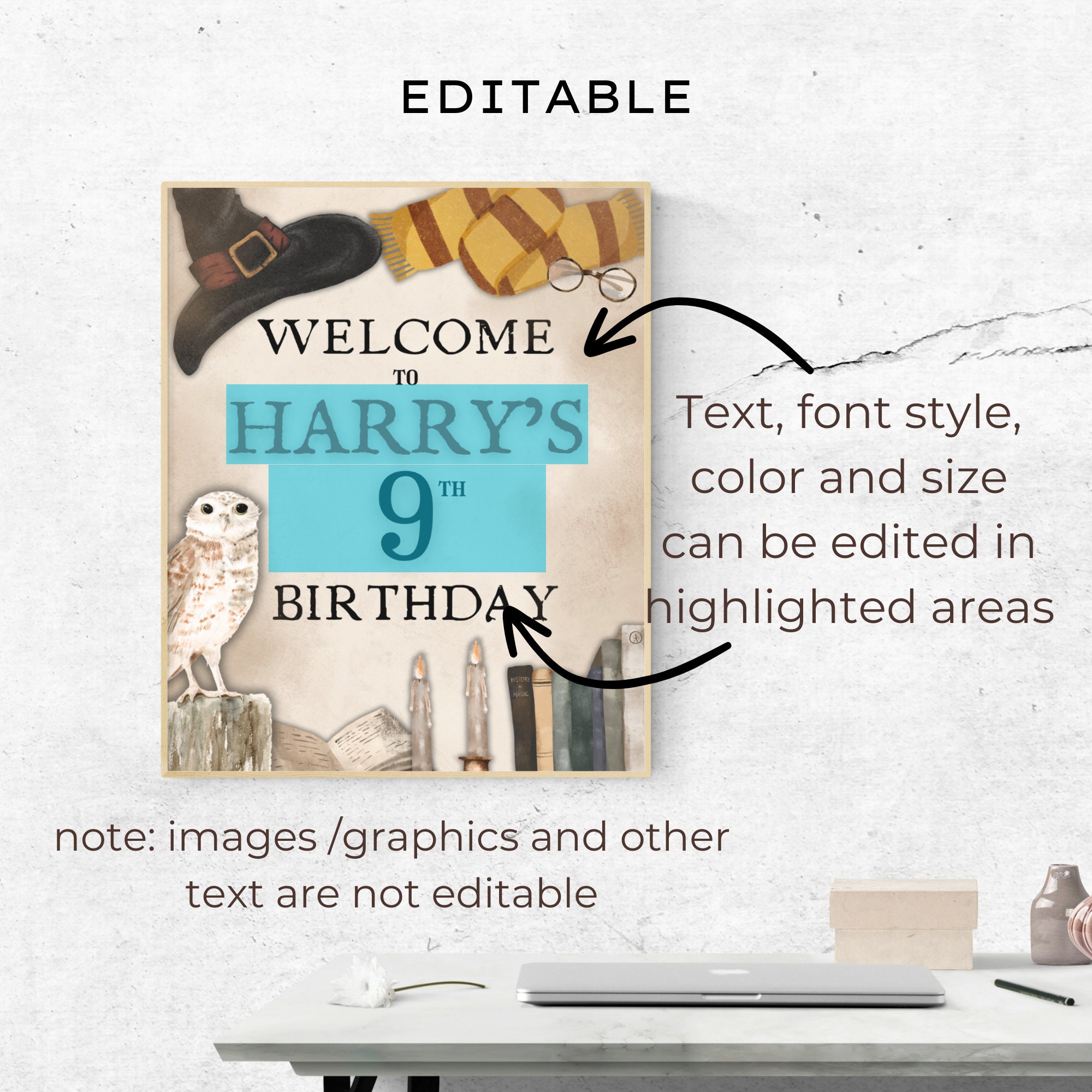 Editable Wizard Birthday Welcome Sign, Printable Wizard Party Welcome ...