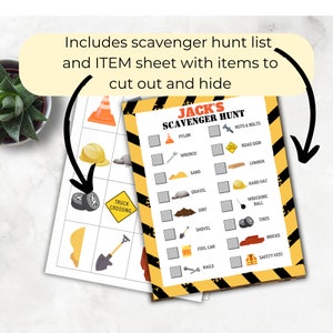 Personalizable Construction Party Scavenger Hunt, Printable ...