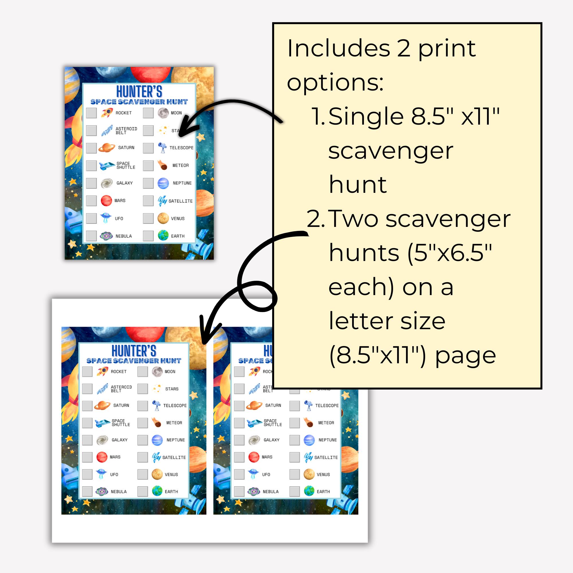 Personalizable Space Scavenger Hunt, Printable Outer Space Party ...