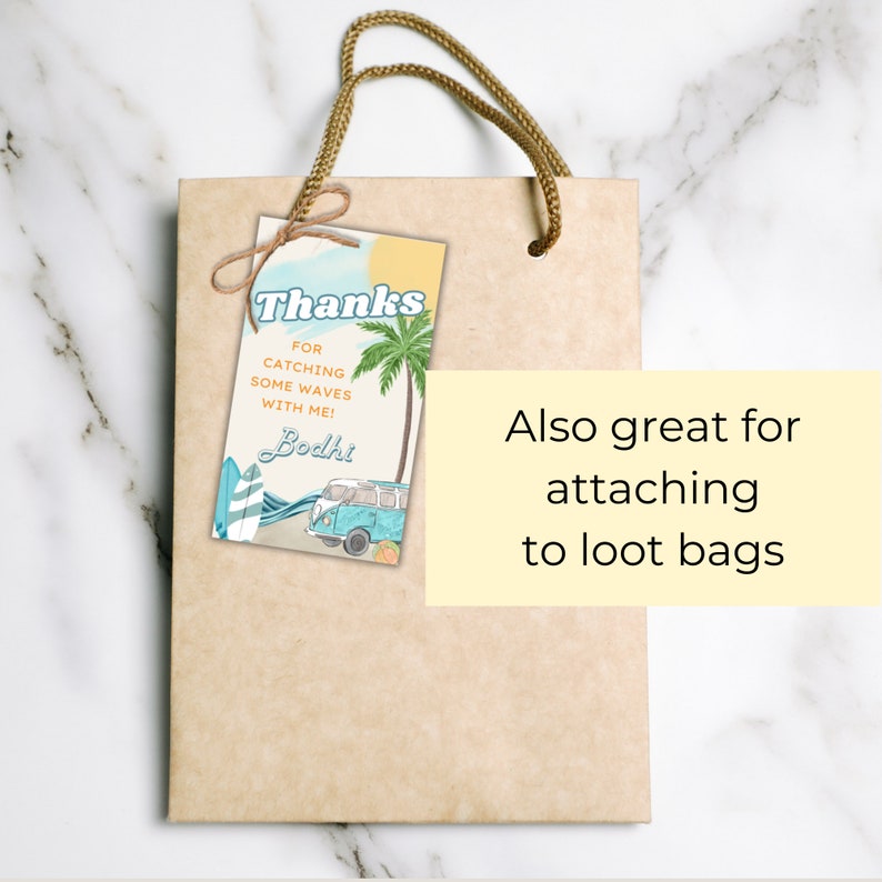 Editable Beach Bash Favor Tag, Printable Surf Birthday Thank You Tag ...
