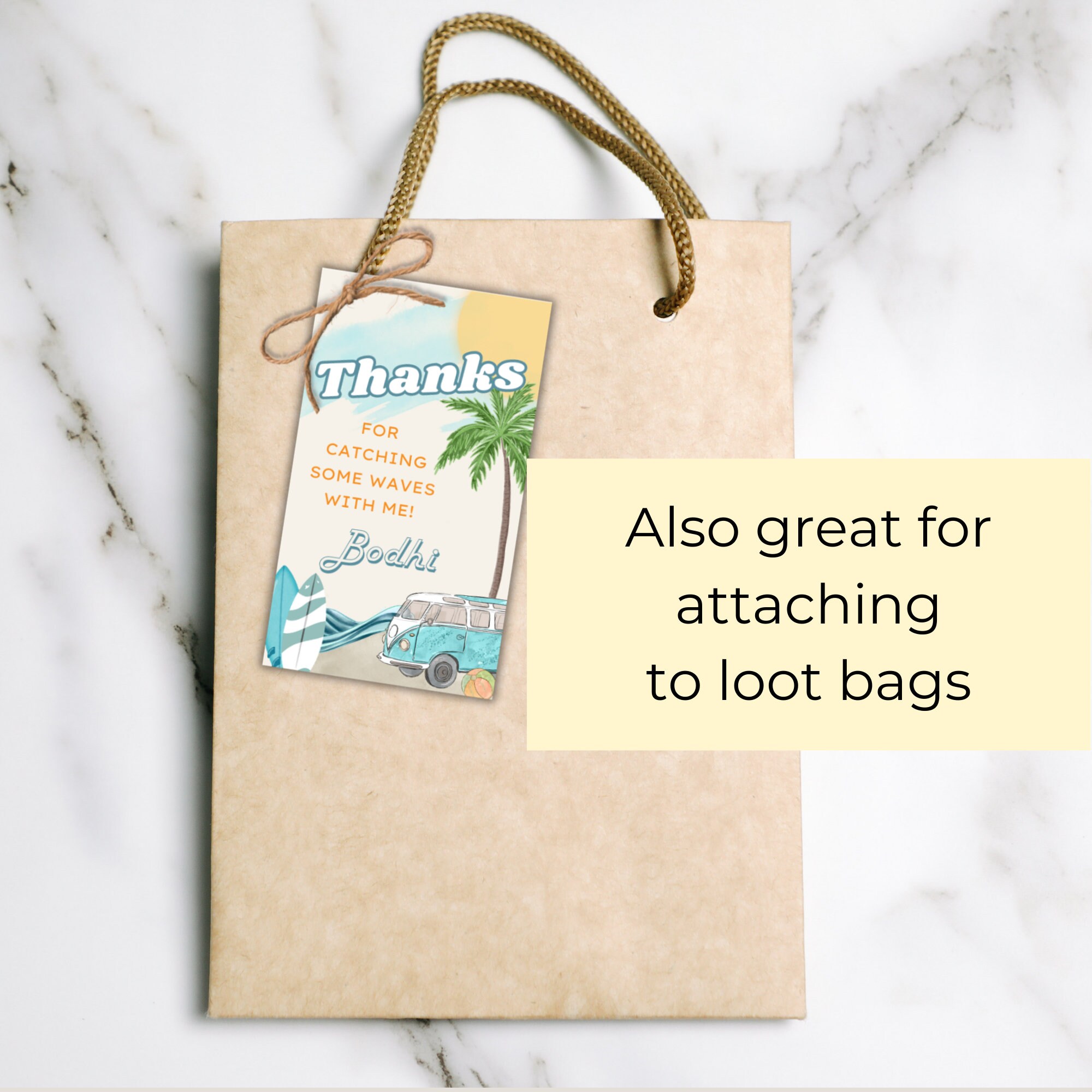 Editable Beach Bash Favor Tag, Printable Surf Birthday Thank You Tag ...
