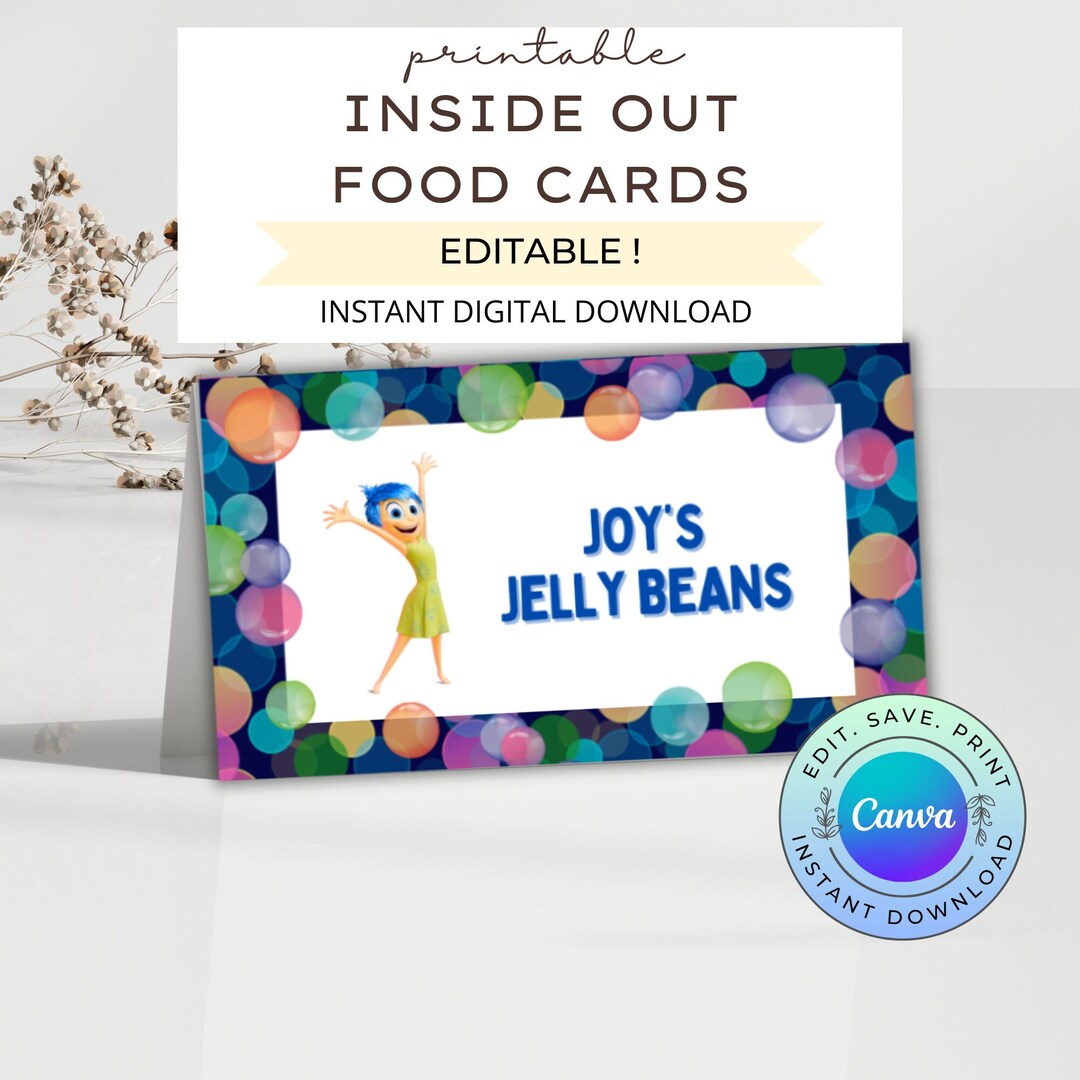 Editable Inside Out Food Cards, Inside Out 2 Food Labels, Inside Out ...