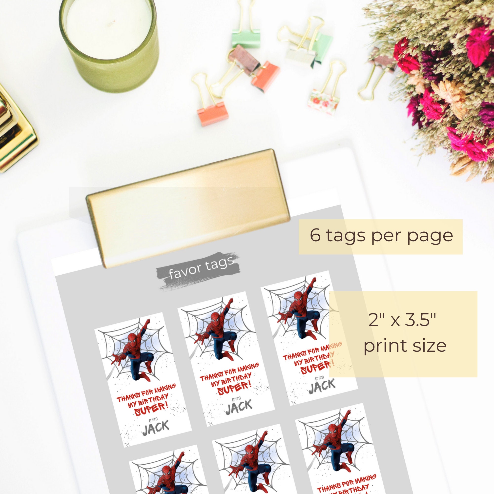 Editable Spiderman Favor Tag, Printable Spider Thank You Tag, Digital ...