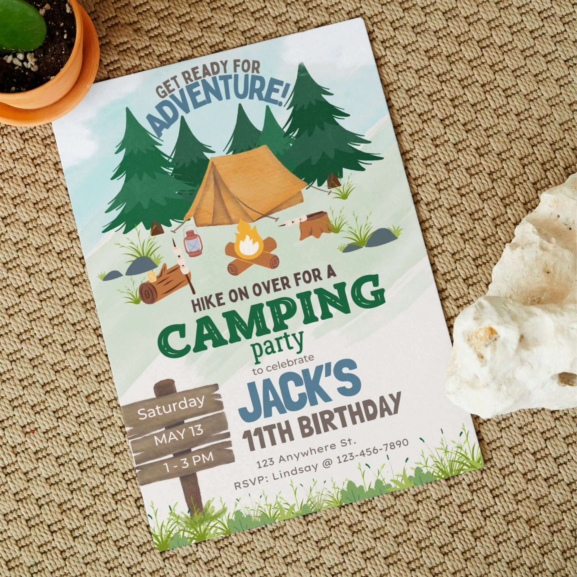 Editable Camping Birthday Invitation, Printable Camping Party Invite ...