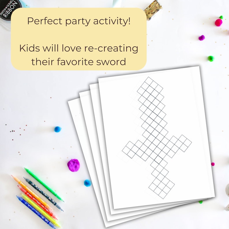 Printable Pixel Sword Party Activity, Printable Pixel Sword Coloring ...