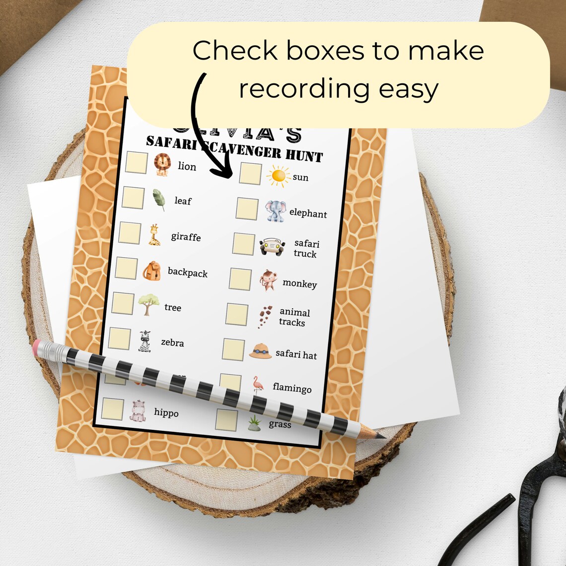 Personalizable Safari Scavenger Hunt, Printable Safari Animals Treasure ...