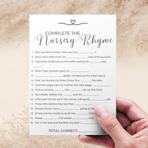 Modern Baby Shower Game, Nursery Rhymes Baby Shower Game, Minimalist ...