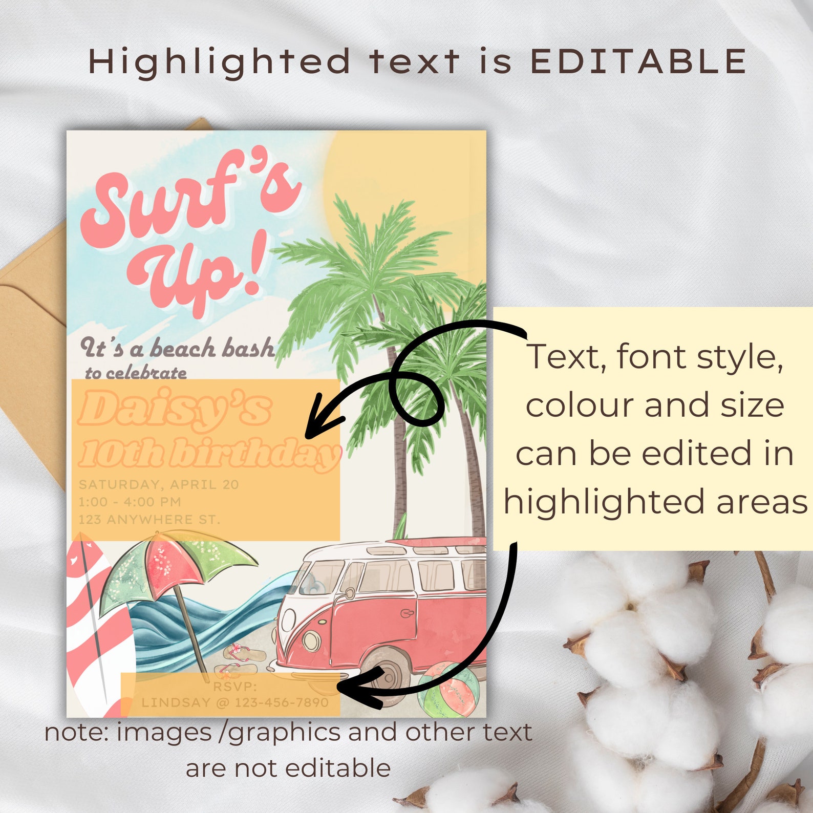 Editable Beach Bash Invitation, Printable Beach Themed Birthday Invite ...
